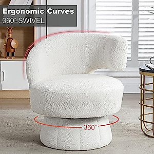Tabaray Round Swivel Chair,Modern Accent Chair,Comfy Barrel Chair,Fuzzy Teddy Upholstered Armchair for Living Room,Bedroom,Office,Waiting Room (White)