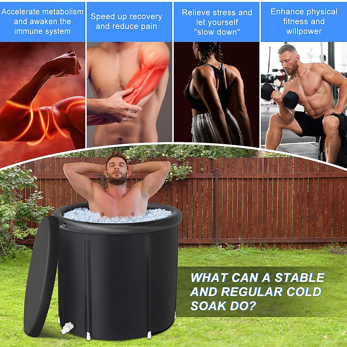 teeche Heavy Duty Ice Bath Tub for Athletes, 105 Gal Portable Cold Plunge Tub with Lid, Ideal for Recovery Therapy at Home, Gym, and Outdoor Use