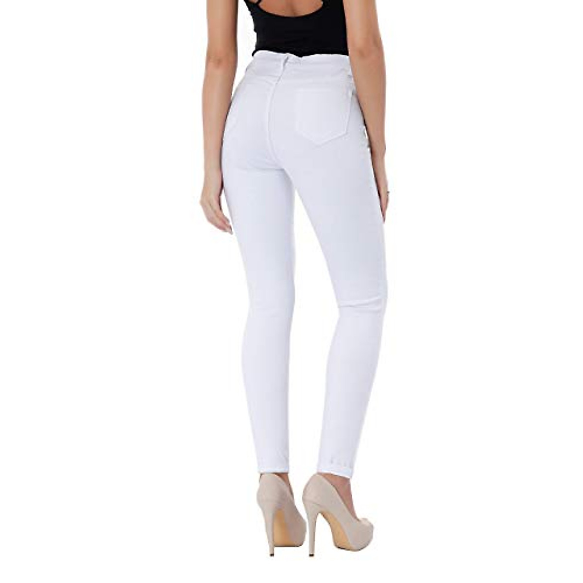 Women's High Waisted Butt Lift Stretch Ripped Skinny Jeans Distressed Denim Pants US 10 White 15