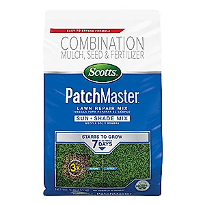 Scotts PatchMaster Lawn Repair Mix Sun + Shade Mix, Combination Grass Seed, Fertilizer, and Mulch, 10 lbs.