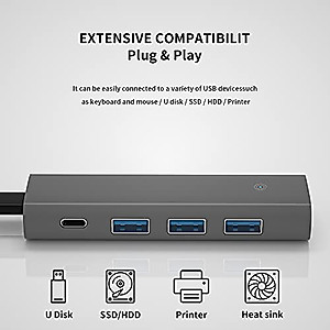 USB 3.2/3.1 Gen 2 Hub, 4-Port Powered USB Gen 2 Hub (USB-C to USB-A x3 & USB-C), Aluminum 10Gbps SuperSpeed USB-C Data Hub for Mac/Laptop/PC, Compact USB Splitter
