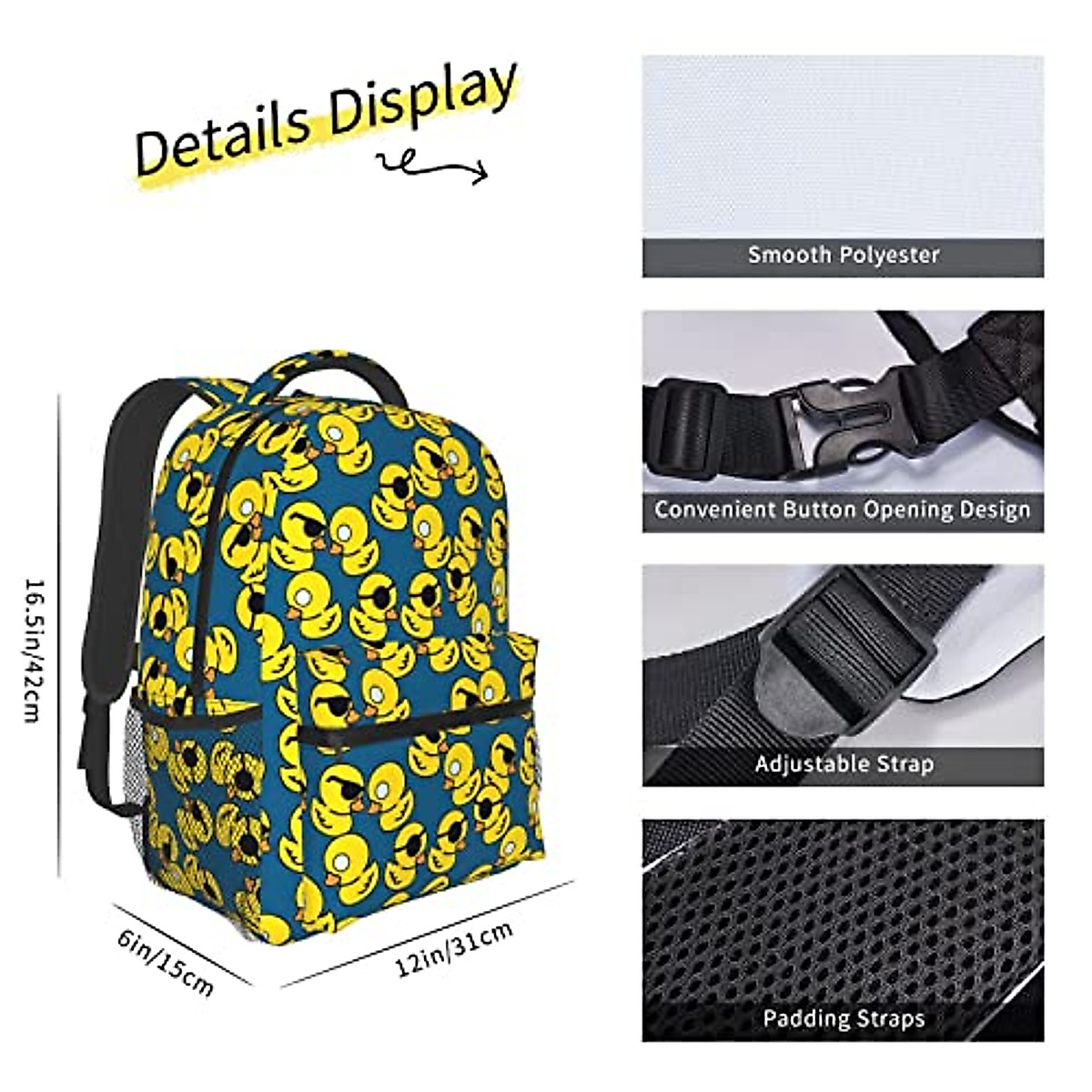 Laptop Backpack ，Sunglasses Rubber Duck Travel Backpacks For Men Women Sport Backpack Casual Durable Large Daypack For School Business Work Outdoor