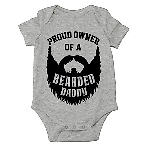 AW Fashions Proud Owner Of A Bearded Daddy Baby Bodysuit Cute Newborn Boys Outfit Funny Infant Clothes (Newborn, Sports Grey)