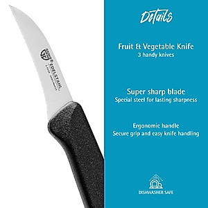 GRÄWE fruit knife, set of 3, paring knife, small kitchen knife set, paring knife, stainless steel, black, super sharp edge