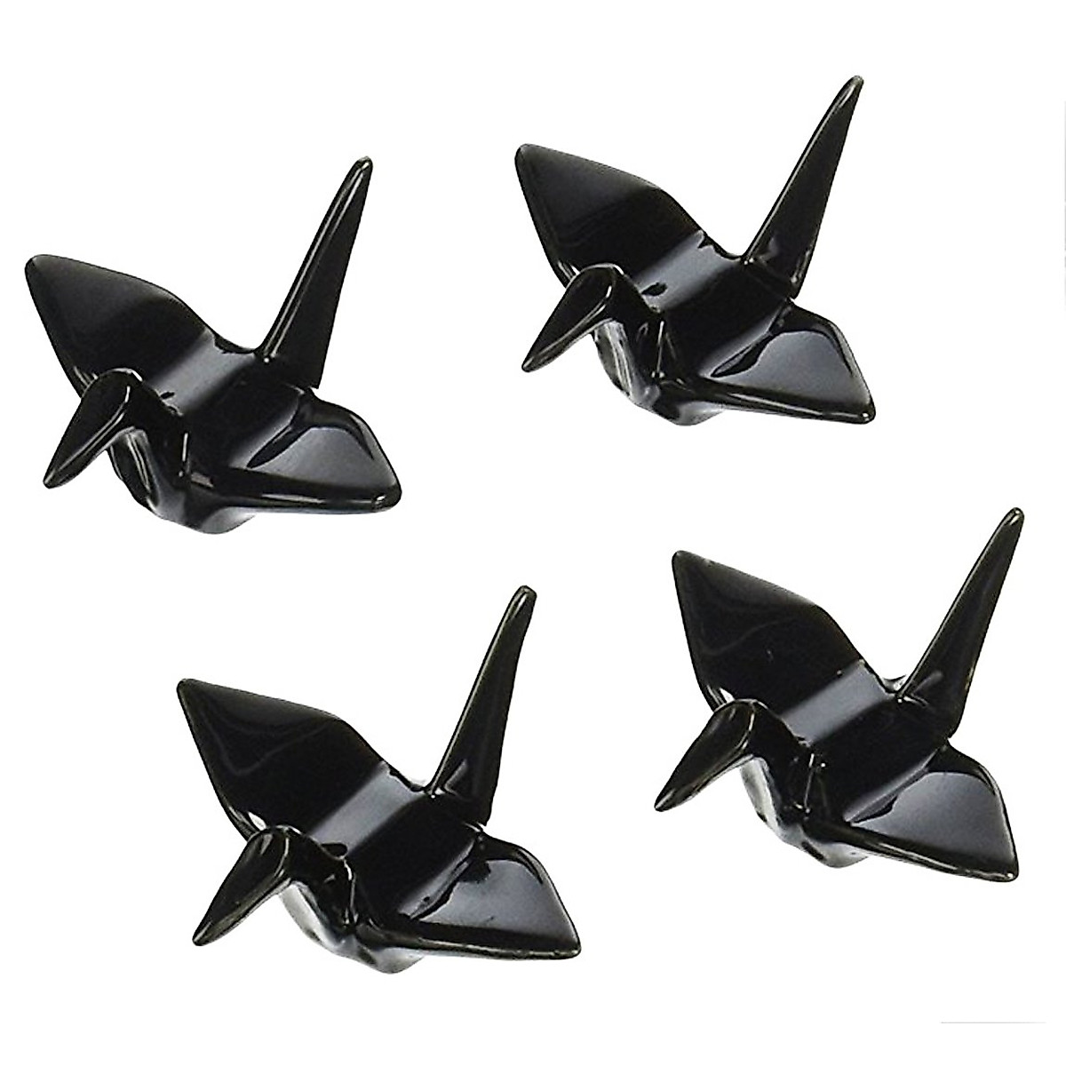 Happy Sales HSCRCRN4BK, set of 4 Black Porcelain Crane Rests/Chopstick Rest set