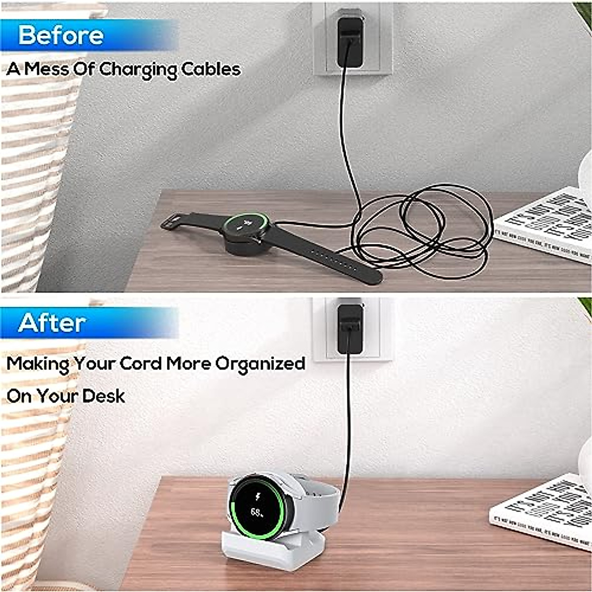 Stand for Samsung Galaxy Watch 7 40,44mm /Watch Ultra/Watch 6 Classic/Watch 5/Watch 5 Pro Charger,Non-Slip Silicone Charger Dock Accessories Support Charging Holder -White, Charger Cable Not Included