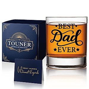 TOUNER Best Dad Ever Whiskey Glasses, Fathers Day Gift For Dad, Funny Birthday Gifts For Men, Dad, New Dad, Unique Gift Idea For Him from Kids, Daughter, Son, Birthday Present Idea For Men