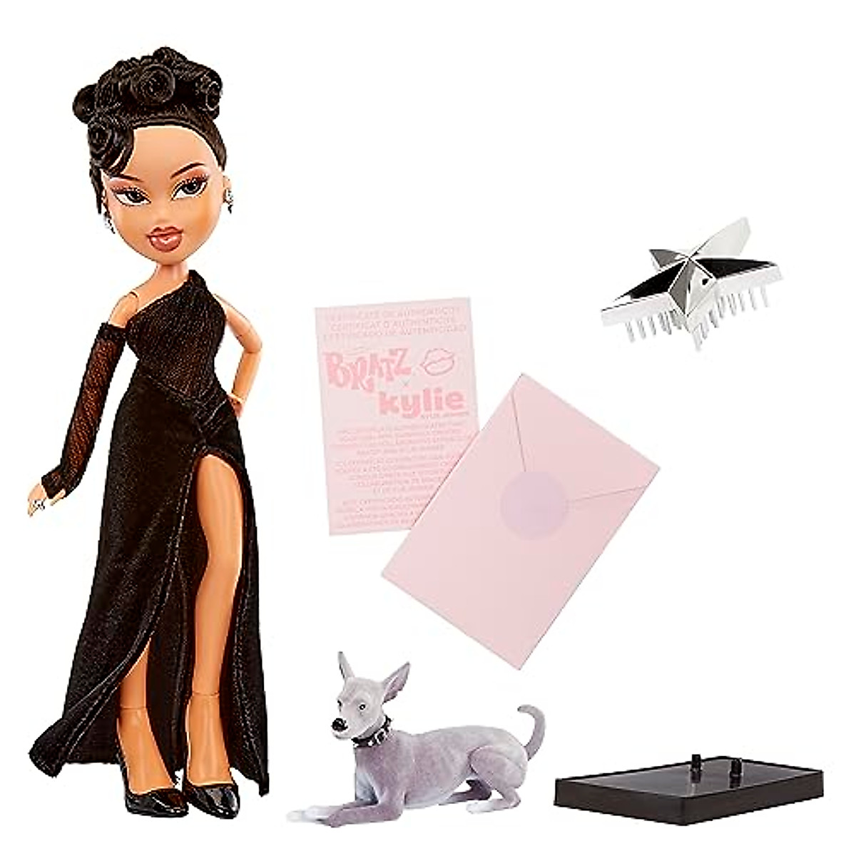 Bratz x Kylie Jenner Night Fashion Doll with Evening Gown, Pet Dog, and Poster