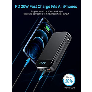 BLJIB Portable Charger 32000mAh, 22.5W QC 3.0 PD 20W Smart LED Display Fast Charging Built in Cables Power Bank, External Battery Pack Charge 5 Devices Compatible with Cellphones (Black)
