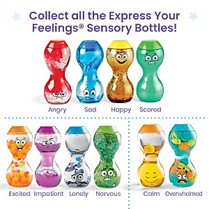 hand2mind Express Your Feelings Sensory Bottles- Primary Emotions, Toddler Sensory Toys, Quiet Fidget Toys, Play Therapy Toys, Calm Down Corner Supplies, Calming Corner, Social Emotional Learning