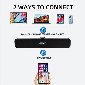 Computer PC Speakers, Bluetooth Sound bar Monitor Speakers, Wired USB-Powered, Great Stereo Sound, Volume Control Knob, USB Desktop Speaker for Monitor, Tablets, Laptop, Tablets, Ps5, Smartphone