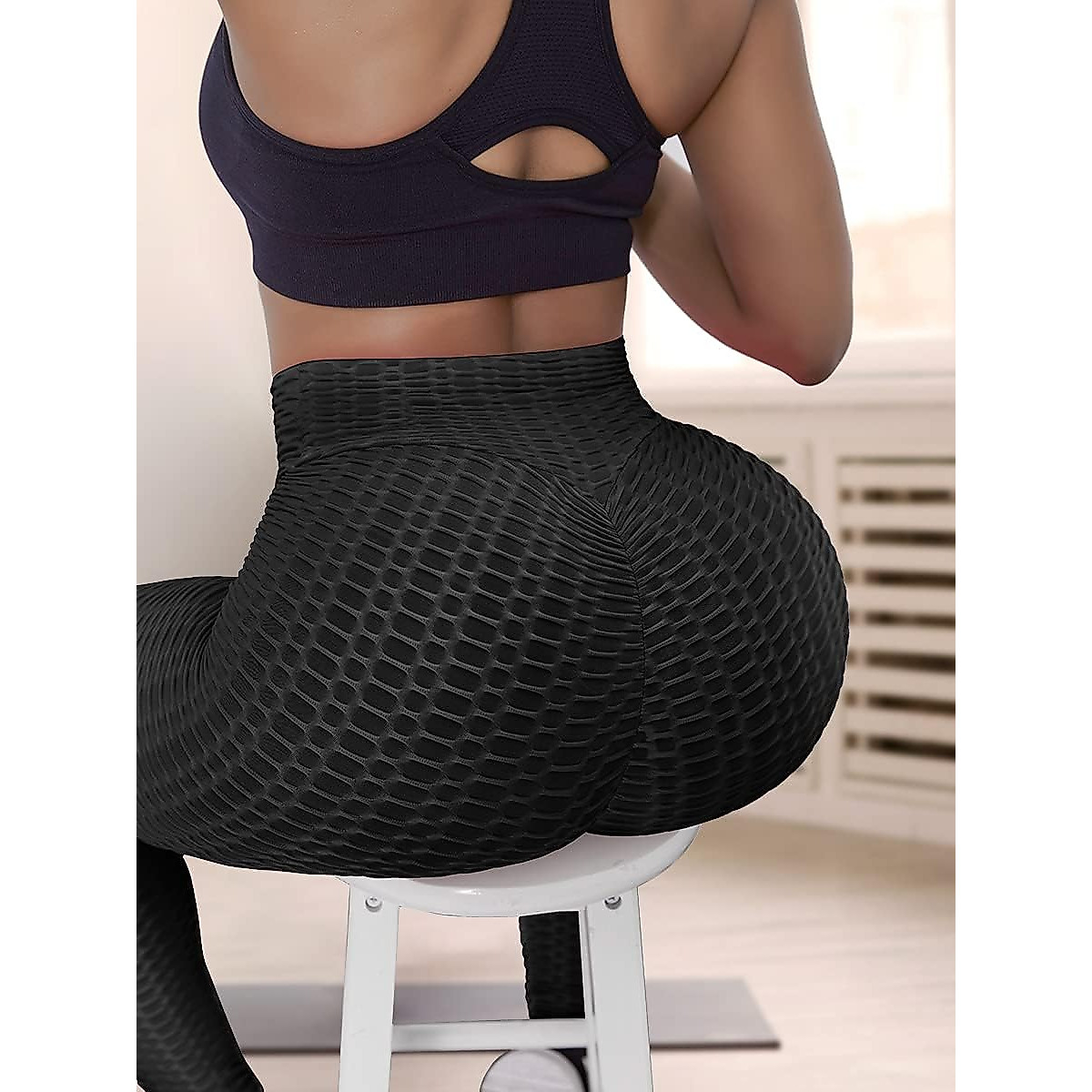 Msicyness Tiktok Trending Leggings Women's High Waist Yoga Pants Ruched Butt Lift Leggings Textured Scrunch Booty Tights