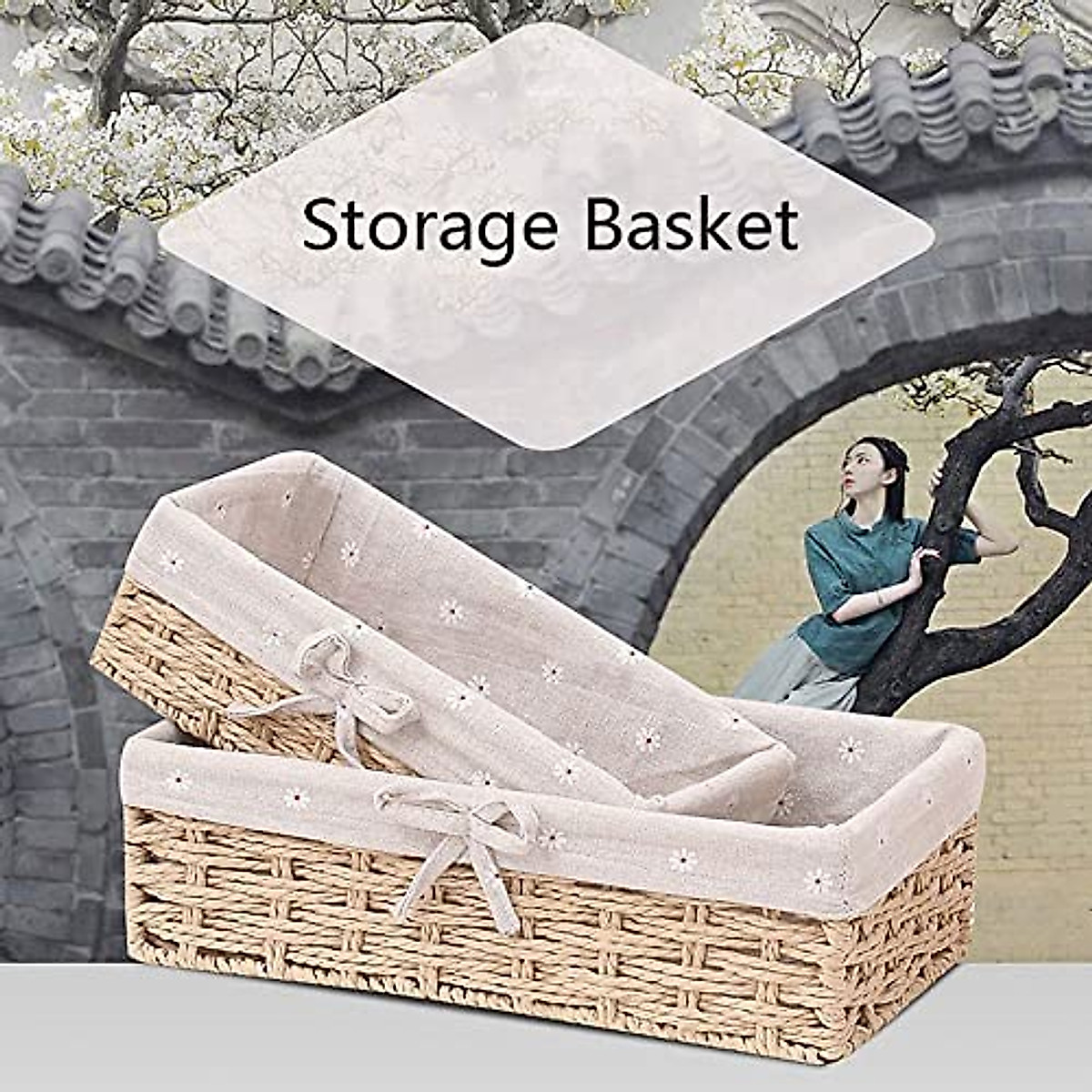 BYBYCD Storage Basket Wicker Durable Storage Box for Home Weaving Process Sundries Finishing Desktop Decoration Laundry Basket(S,Coffee)
