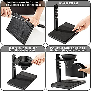 Yangbaga Wood Pour Over Coffee Makers Set Adjustable Height Coffee Dripper Holder Set– Includes Silicone Coffee Dripper&Dripper Stand&Coffee Filter Holder for Home or Office (Black)