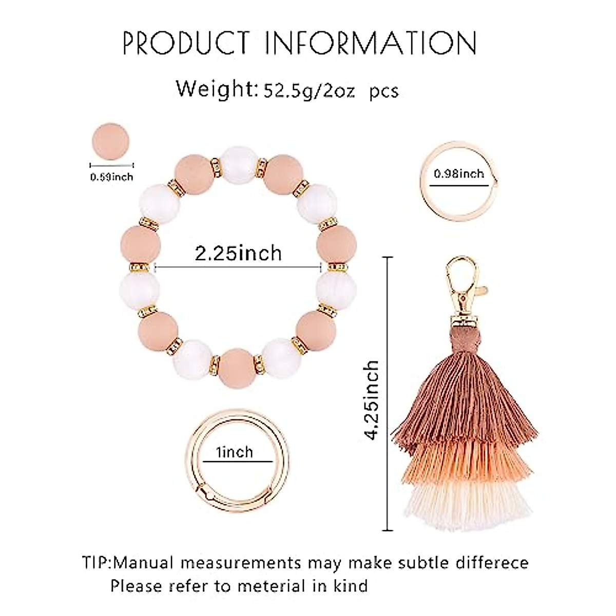 Donouzair Cute Keychain Wristlet,Silicone Beaded Key Ring Bracelet Keychain Car Holder Key Chains for Women with Gift Box(Oatmeal)