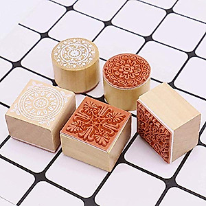 Fciqven 12Pcs Wooden Stamps Floral Pattern Rubber Stamp Round and Square Lace Wooden Rubber Stamp for Scrapbooking and DIY Craft Card
