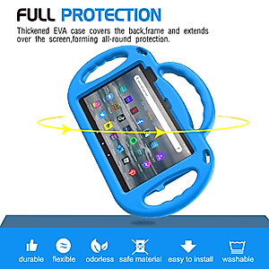 AVAWO All-New Fire 7 Tablet Kids Case (2022 Release, 12th Generation), Amazon Fire 7 Tablet Case with Strap, Lightweight Shockproof Handle Kids Protective Case for Fire 7 2022(Latest Model), Blue