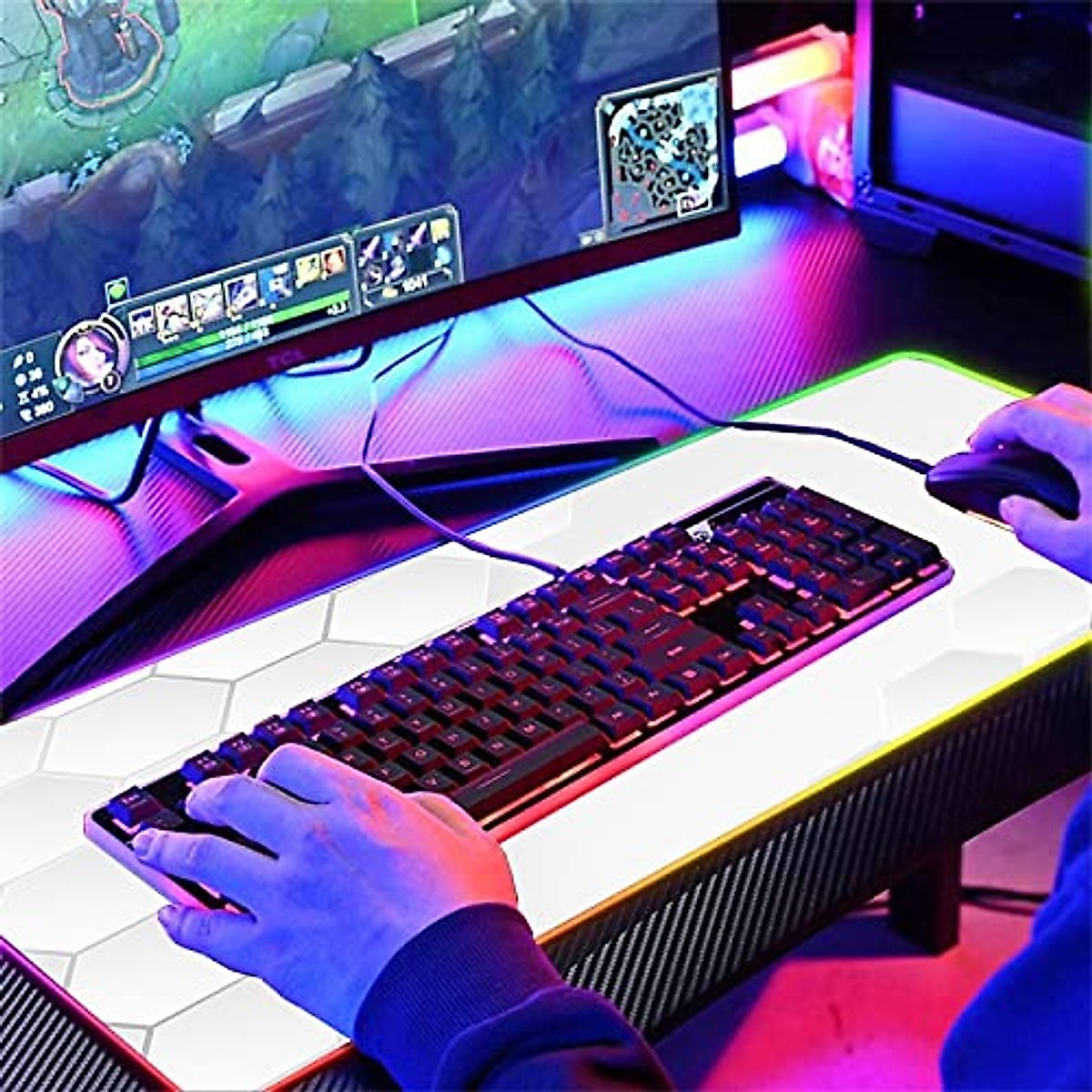 Gaming Mouse Pads Hexagon Shaped White Large RGB Mousepad XL Desk Computer Pad Gaming Accessories Extended Led Mouse Pad XXL Big Keyboard Desk Mat with Lock Edge 50X100Cm
