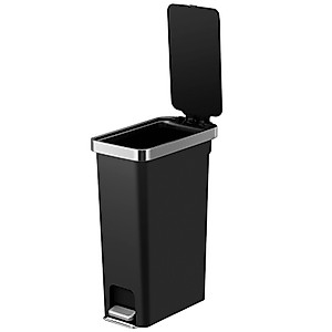 10.5 Gallon Trash Can, Plastic Slim Step On Kitchen Trash Can, Black