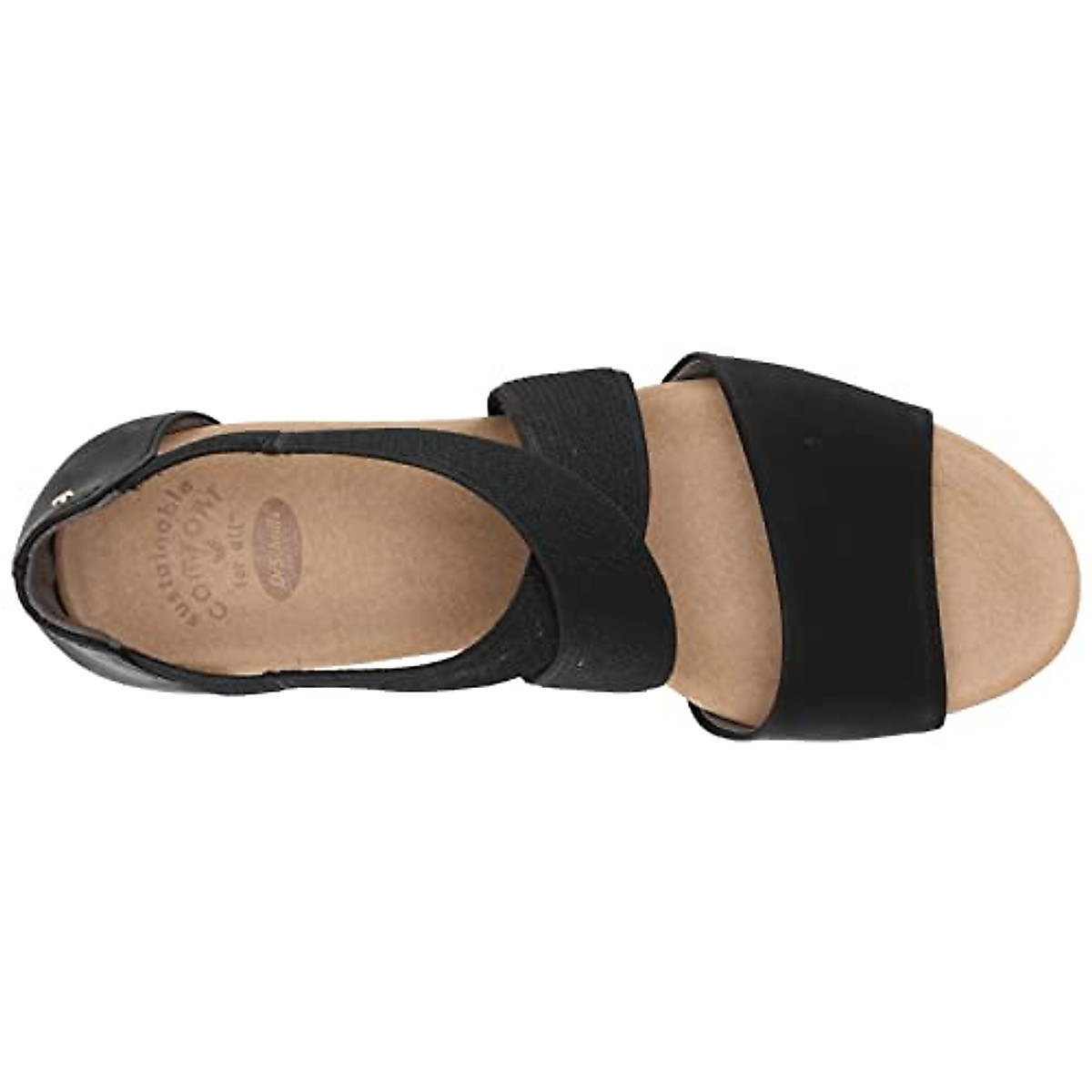 Dr. Scholl's Shoes Women's Barton Band Wedge Sandal, Black Smooth, 9