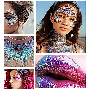 Yeweian Pink Body Face Glitter Gel, Liquid Holographic Chunky Glitter Singer Concerts Music Festival Rave Accessories, Mermaid Lip Eye Nails Hair Body Glitter Makeup, 50g