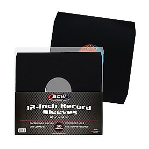 BCW 12 Inch Vinyl Record Paper Inner Sleeves - Angle Cut Corners - Black | Pack of 50 | Protective LP Album Sleeves for Vinyl Storage and Preservation | Compatible with 33⅓ RPM Albums