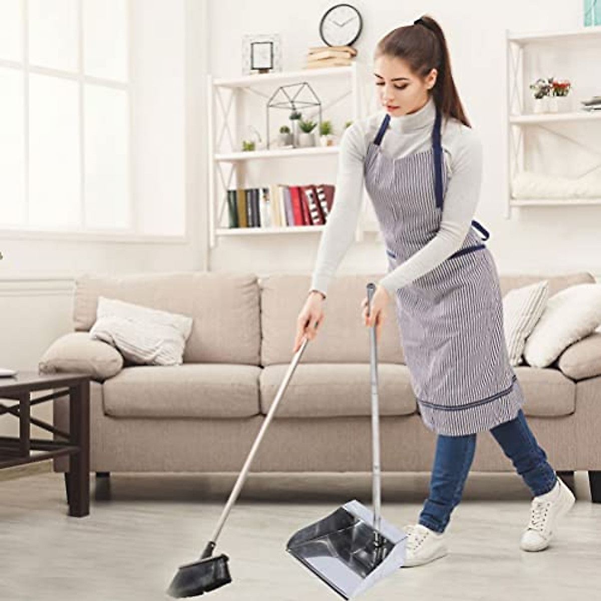 iplusmile 1 Set Garbage Shovel Sweeping Broom Dustpan Indoor Broom Dustpan Broom and Shovel Standing Dustpan Broom and Dustpan Kit Shop Broom Kitchen Broom Office Abs Bucket Stainless Steel