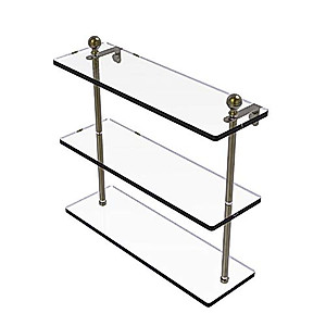 Allied Brass MA-5/16 Mambo Collection 16 Inch Triple Tiered Glass Shelf, Antique Brass