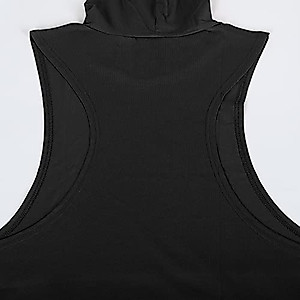 Men's Hooded Tank Tops Gym Workout Training Hoodies Sleeveless Bodybuildng Muscle Cut Off T-Shirt with Pocket Black L