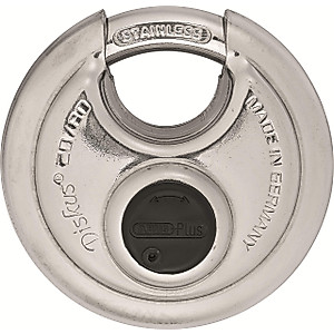 ABUS Diskus 20/80 Heavy Duty Stainless Steel Disk Padlock - Rustproof Circle Storage Lock with 7/16" Shackle - Made in Germany - Keyed Different