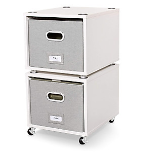 BIRDROCK HOME Rolling File Cabinet with 2 Lateral Drawers – Decorative Storage Shelf, Blankets, Books, Files, Magazines, Toys – Removable Bin with Handles – Under Desk Office Living Room Home - White