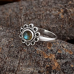 925 Sterling Silver Ring For Women & Girls Genuine Labradorite Ring Sterling Silver Boho Ring Blue Gemstone Ring