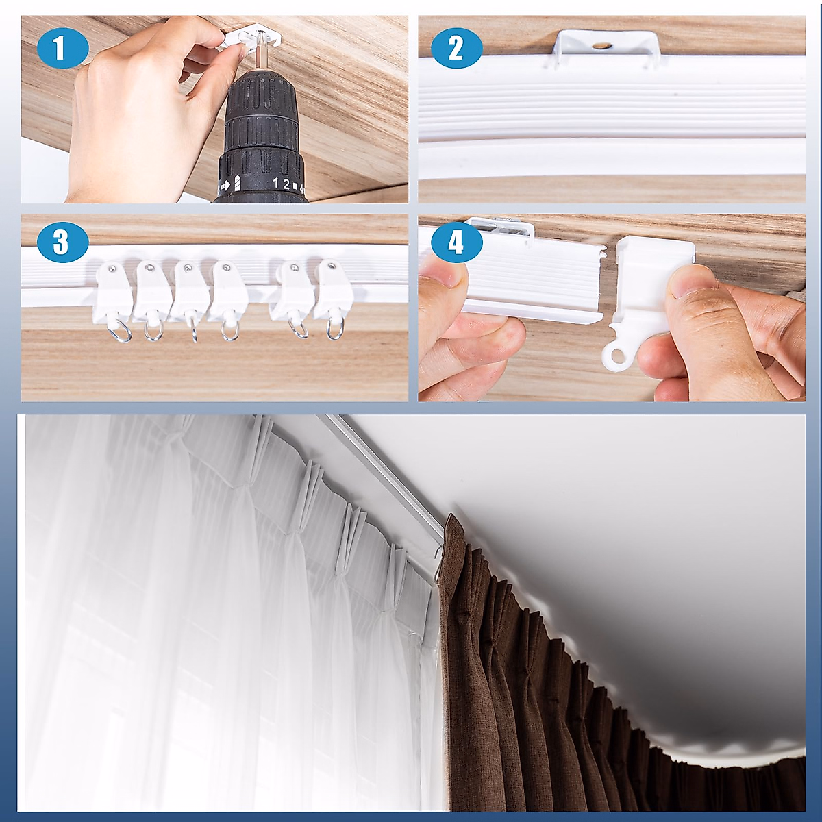 Super More 16.5 FT Bendable Curtain Track Ceiling Mounted Straight Curved Ceiling Track Set Top Side Mounting Ceiling for Installation Windows Curtain Room Divider Curtain - 5 Meter White