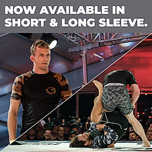 Gold BJJ Jiu Jitsu Rashguard - Camo Long Sleeve Rash Guard Compression Shirt for No-Gi, Gi, & MMA (Black Camo, M)