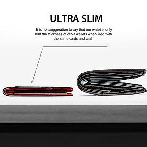 GSOIAX Mens Slim Wallet RFID Blocking Bifold wallets for men Minimalist Genuine Leather Carbon Fiber Card Holder Money Clip Thin Mens with Gift Box (Carbon Black and Red)