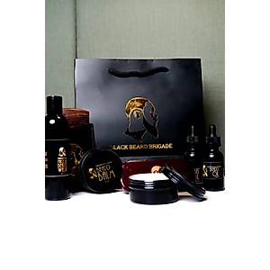 Yulaw Naturals Black Beard Brigade Tanzanian Sun Premium Black Beard Bundle with Balm - All Natural Ingredients - Softens & Strengthens Beard Hair & Skin - Beard Care Kit for Men