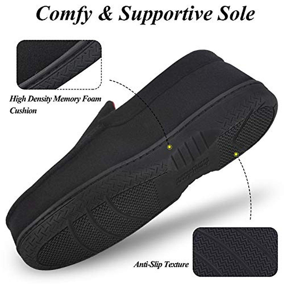 DL Men's Memory Foam Moccasin Slippers Breathable Moccasin Slippers Micro Wool House Shoes Anti-Slip Sole Indoor Outdoor, Black, 10