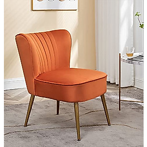 US Pride Modern Furniture Velvet Accent Chair for Living Room, Bedroom, or Entryway - Stylish and Comfortable Armless Design with Metal Legs, Orange Red