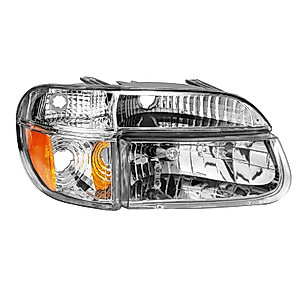 AmeriLite Chrome Replacement Headlights Lamp w/Corner Parking Turn Signal Set For 1995-2001 Ford Explorer - Passenger and Driver Side
