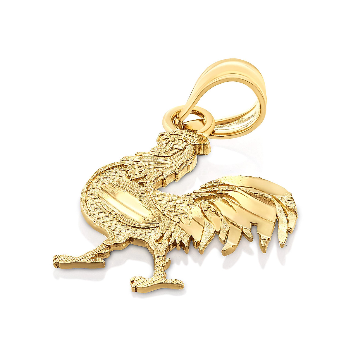 Ioka - 14K Yellow Gold Rooster Charm Tiny Pendant For Necklace or Chain