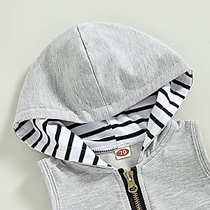 allshope Toddler Baby Boy Summer Outfit Sets Sleeveless Zipper Pockets Hoodie with Solid Color Drawstring Shorts 2PCS Clothes Set (Gray, 2-3 Years)