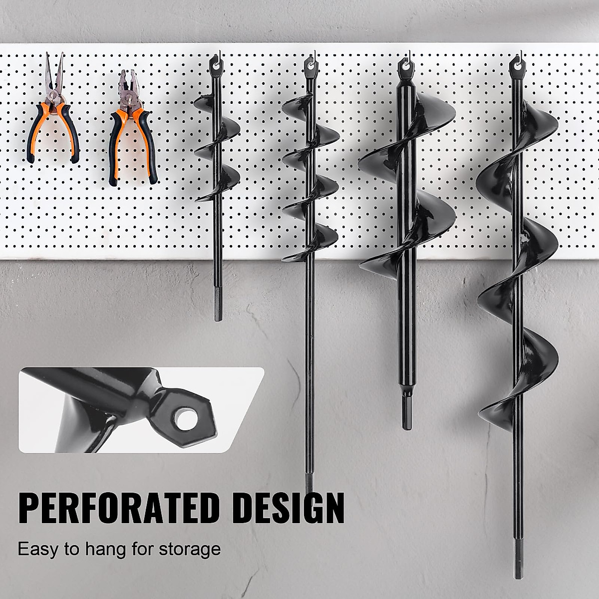 VEVOR Auger Drill Bits for Planting Set of 4, Garden Auger Drill Bit, Spiral Drill Bit for Post Hole Digger, Bulbs Planting & Holes Digging, for 3/8" Hex Drive Drill