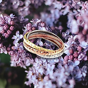 Lucchetta - 14K Tri-Gold White Rose Yellow Rolling Italian Ring, Size 5-10, Italian Womens Gold Rings from Italy