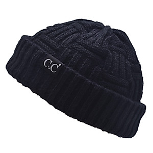 C.C Lightweight Roll-up Edge Winter Fisherman Beanie Men Women Unisex Stylish Plain Skull Hat Watch Cap (Black)
