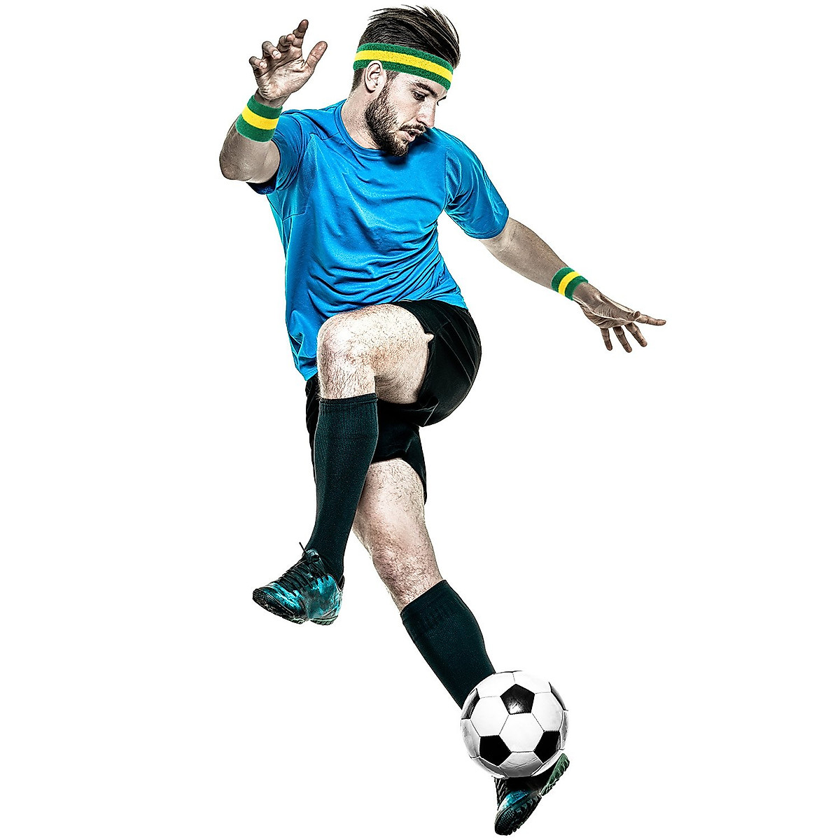 WILLBOND 3 Pcs Sweatbands Set 80s Neon Sports Headband Tennis Striped Sweat Band Paris Sports Competitions Sports Games for Men Women Kids Party Supplies(Green and Yellow,Striped Style)