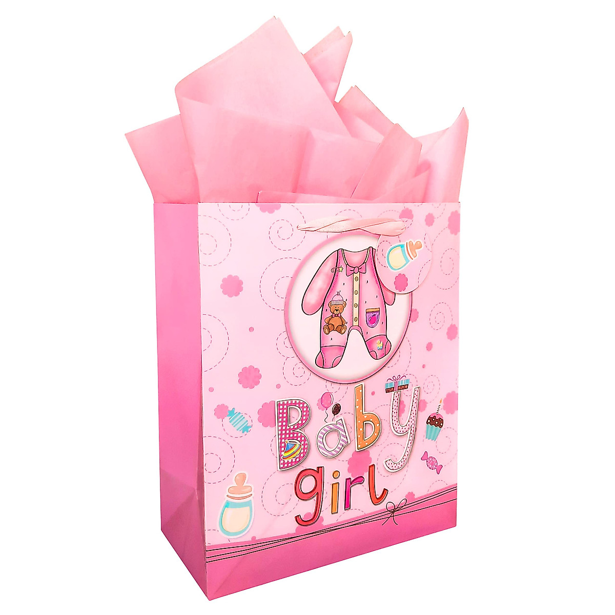 BagLove - Premium (2 Pack) Baby Girl Gift Bags with Tissue Paper - Large Gift Bags Perfect for Baby Showers, New Moms, Birthdays, Gender Reveals and More