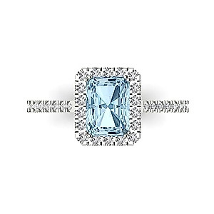 Clara Pucci 1.98 ct Emerald Cut Solitaire Halo Genuine Natural Aquamarine Engagement Promise Anniversary Bridal Ring 18K White Gold 3.5