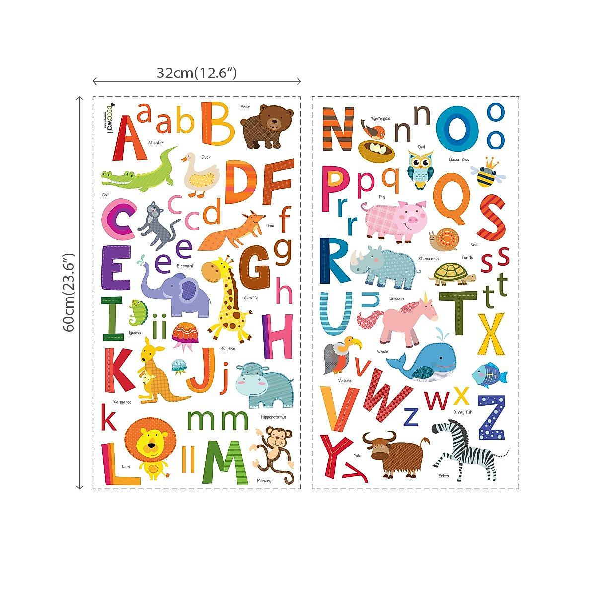 DECOWALL DA-1503A Animal Alphabet ABC Kids Wall Stickers Wall Decals Peel and Stick Removable Wall Stickers for Kids Nursery Bedroom Living Room d?cor
