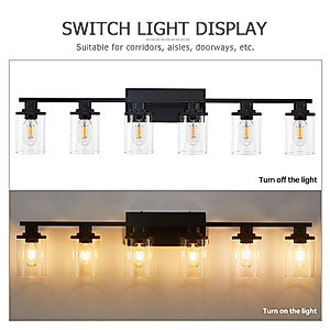 stambord 6 Light Matte Black Bathroom Vanity Light Fixtures with Clear Glass and Metal Base, Black Vanity Lights for Bathroom Over Mirror