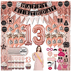 70th birthday decorations for women - (76pack) rose gold party Banner, Pennant, Hanging Swirl, birthday Balloons, Foil Backdrops, cupcake Topper, plates, Photo Props, Birthday Sash for gifts women